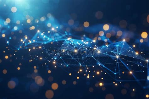 Visual Depicting Abstract Blue Background With Glowing Connection Lines And Dots Stock
