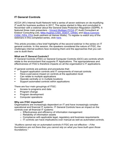 It General Controls Auditing And Importance