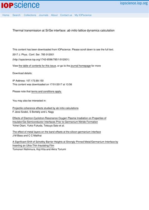 Pdf Thermal Transmission At Sige Interface Ab Initio Lattice
