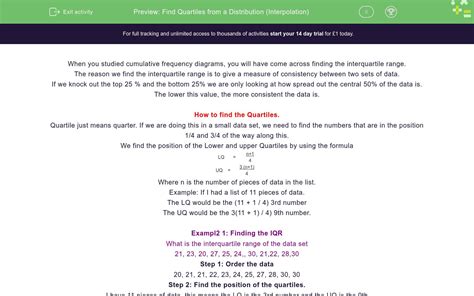 find quartiles from a distribution interpolation worksheet edplace