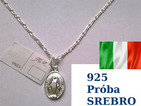 Srebrny łańcuszek medalik Komunia Łódź pr oficjalne archiwum Allegro