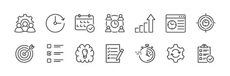 시간 관리 아이콘이 설정되었습니다 계획 선 아이콘을 클릭합니다 벡터 일러스트 레이 션 24에 대한 스톡 벡터 아트 및 기타
