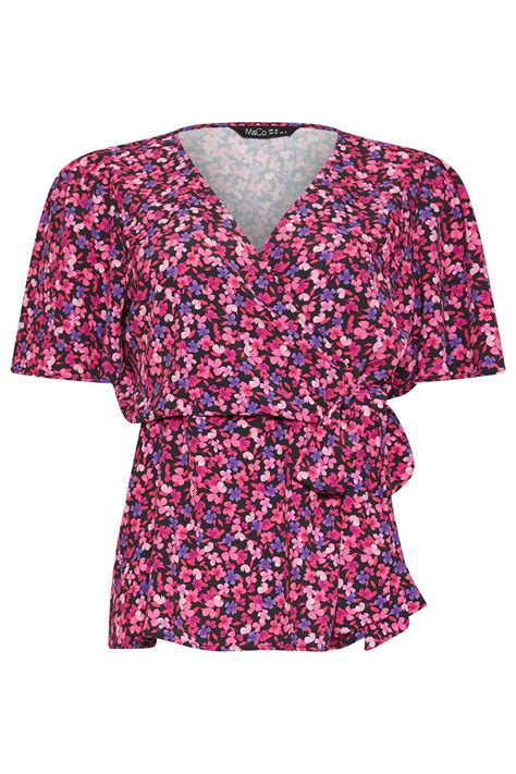 Mandco Pink Ditsy Floral Print Tie Waist Wrap Top Mandco