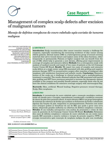 Pdf Management Of Complex Scalp Defects After Excision Of Malignant Tumors