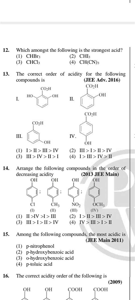 The correct order of acidity for the following compounds is (JEE Adv. 201..