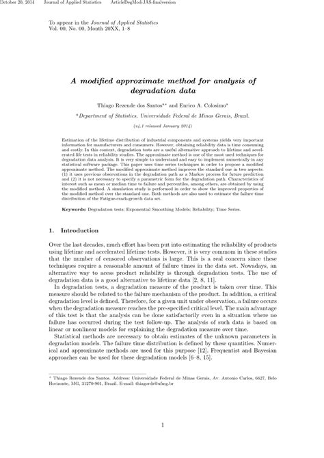 Pdf A Modified Approximate Method For Analysis Of Degradation Data