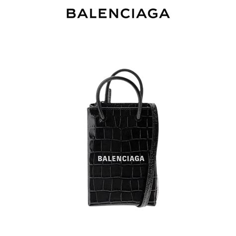 【專櫃同款5色】balenciaga巴黎世家shopping女士簡約品牌標識鱷魚紋手機包 巴黎世家balenciaga 台灣專櫃