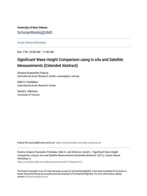 Significant Wave Height Comparison Using In Situ And Satellite Me Pdf