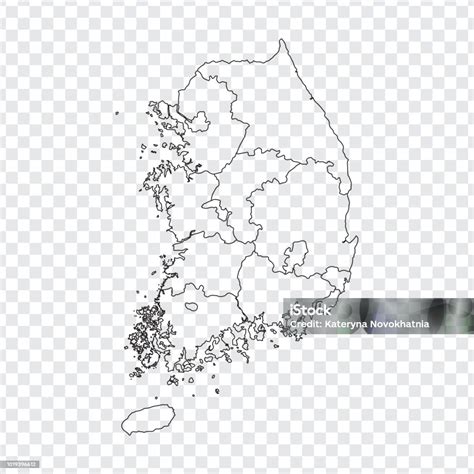빈 지도 한국입니다 고품질 웹 사이트 디자인 로고 Ui 애플 리 케이 션에 대 한 투명 한 배경에 지방으로 대한민국의 지도 재고