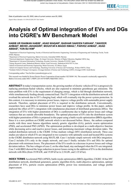 pdf analysis of optimal integration of evs and dgs into cigre s mv