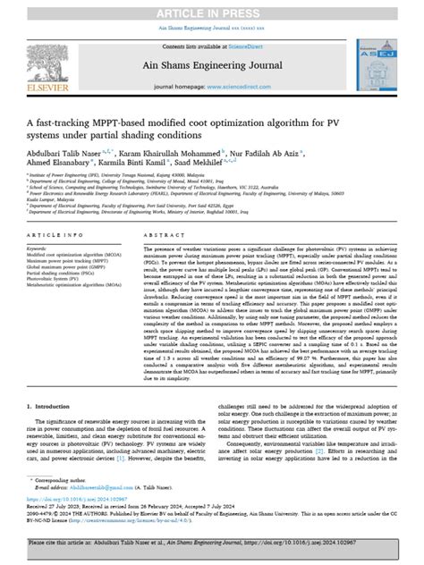 32024 A Fast Tracking Mppt Based Modified Coot Optimization Algorithm For Pv Systems Under