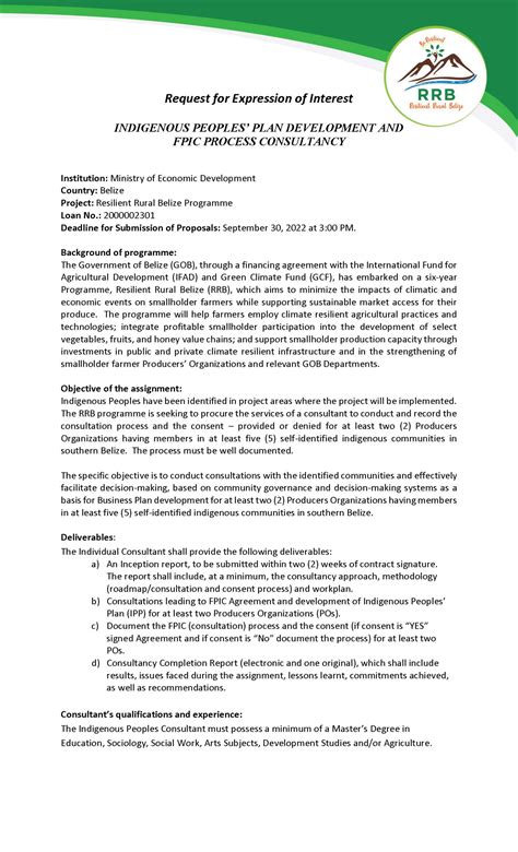 Request For Expression Of Interest Indigenous Peoples Plan