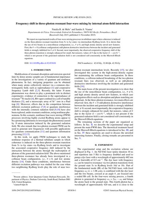 Pdf Frequency Shift In Three Photon Resonant Four Wave Mixing By