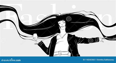 Fashion Girl Beautiful Young Woman With Long Hair Stock Illustration Illustration Of Glamour