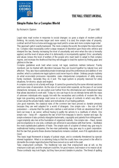 Epstein Simple Rules WSJ Simple Rules For A Complex World By Richard A Epstein June