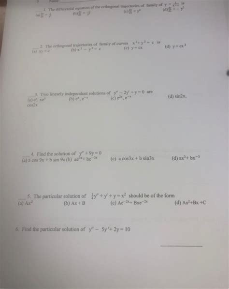 Solved The Differential Equation Of The Orthogonal