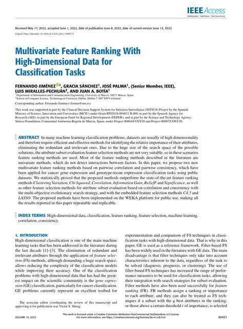 Pdf Multivariate Feature Ranking With High Dimensional Data For
