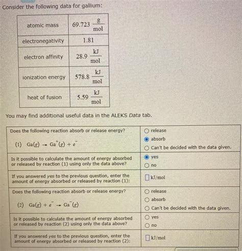 Solved Consider The Following Data For Gallium Atomic Mass