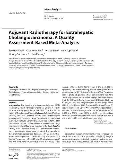 Pdf Adjuvant Radiotherapy For Extrahepatic Cholangiocarcinoma A Quality Assessment Based Meta