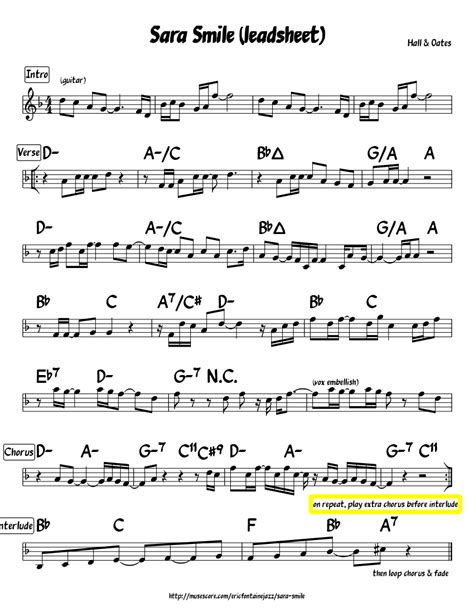 Sara Smile Hall And Oates Leadsheet Sheet Music For Piano Download