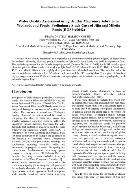 pdf water quality assessment using benthic … quality assessment using