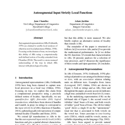 Autosegmental Input Strictly Local Functions Acl Anthology