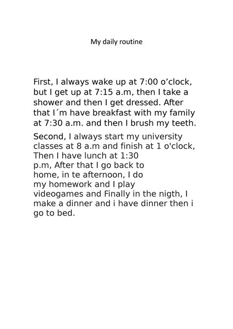 Week Task Assignment My Daily Routine Ingles Ii My Daily Routine First I Always Wake