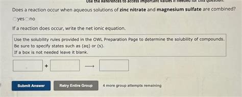 Solved Does A Reaction Occur When Aqueous Solutions Of Chegg