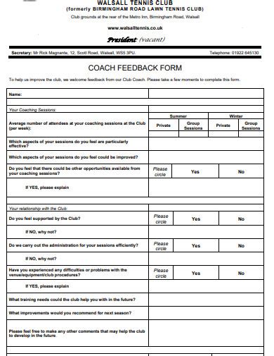 10 Coach Feedback Form Templates In Pdf Doc