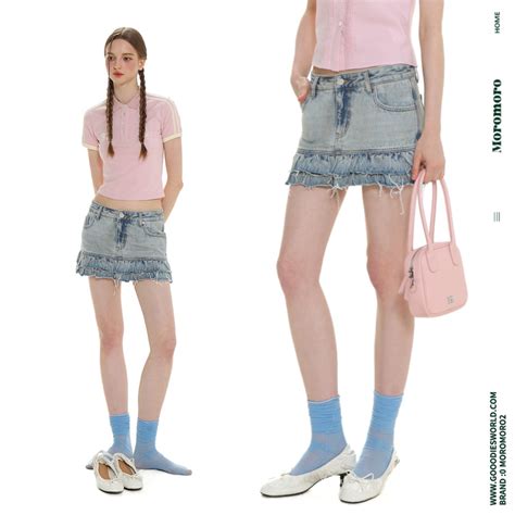 모로모로2 Moromoro2 모로모로2 스커트 더블 레이어 빈티지 데님 미니 스커트 위시버킷