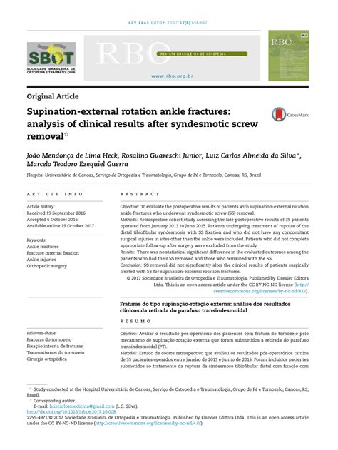Pdf Supination External Rotation Ankle Fractures Analysis Of Clinical Results After