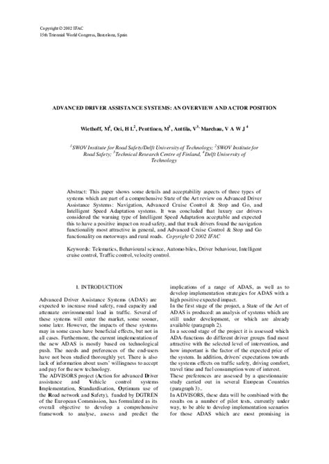 pdf advanced driver assistance systems an overview and actor position