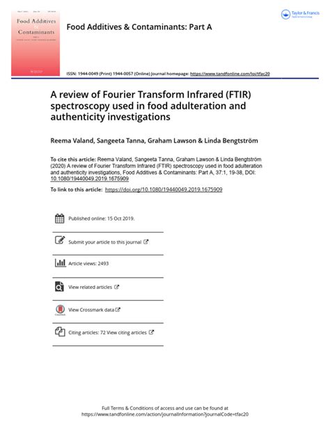 A Review Of Fourier Transform Infrared Ftir Spectroscopy Used In Food