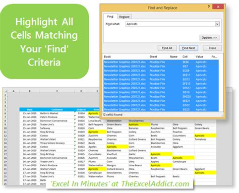 Microsoft Excel Tips Highlight All Cells Matching Your Find Criteria