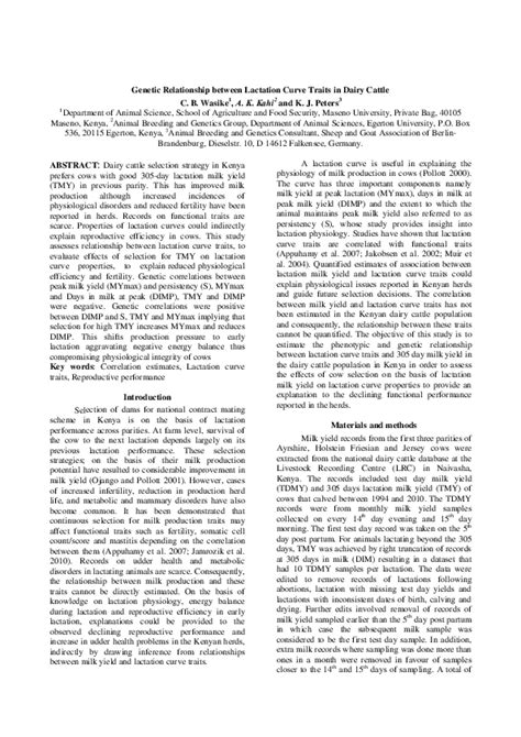 Pdf Genetic Relationship Between Lactation Curve Traits In The First Three Parities Of Dairy
