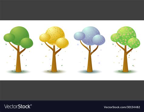 Set Four Stylized Trees In Different Seasons Vector Image