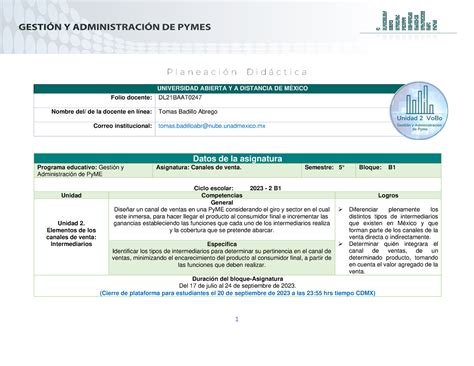 PD GCAV U2 Tomas Badillo Abrego P l a n e a c i Û n D i d c t i c a