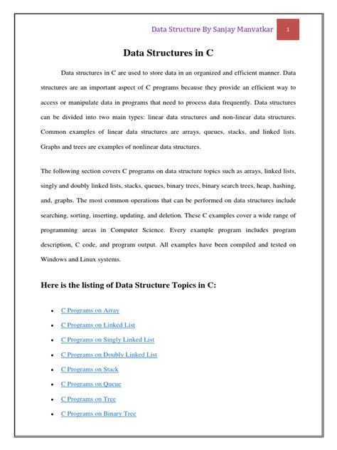 Data Structures In C A Comprehensive Guide Pdf
