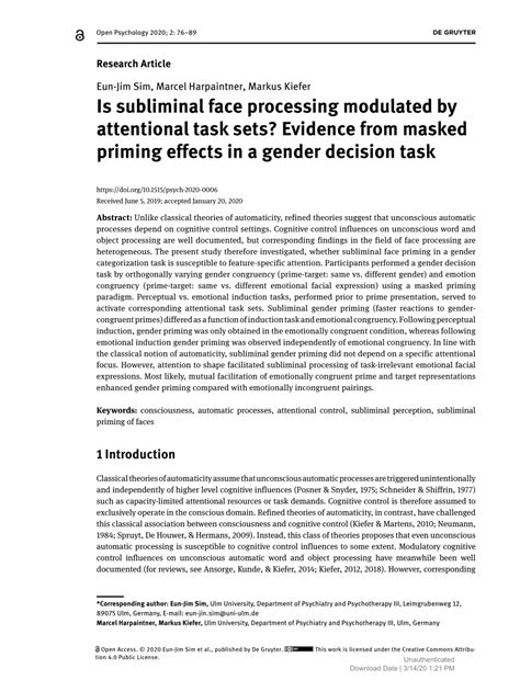 Pdf Is Subliminal Face Processing Modulated By Attentional Task Sets