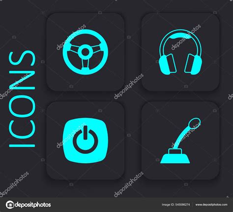 Set Microphone Racing Simulator Headphones Power Button Icon Black