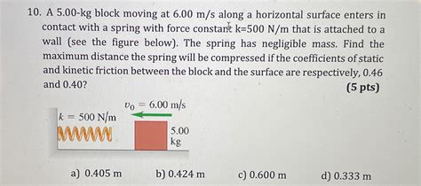Solved A Kg Block Moving At Ms Along A Horizontal Chegg