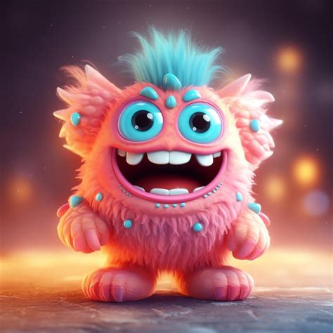 Premium Photo Chibi Fluffy Monster With Big Eyes And Sharp Teeth In