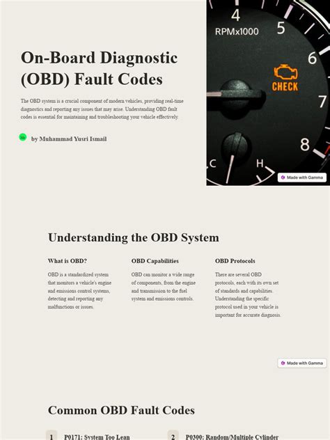 On Board Diagnostic Obd Fault Codes Pdf Engineering Vehicle