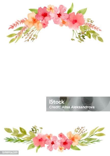 빨간색과 주황색 꽃이 있는 꽃 템플릿입니다 손으로 그린 수채화 그림은 하얀 배경에 식물 구성을 가지고 있다 인사말 카드 또는 청첩장을 위한 수직 배경 0명에 대한 스톡 벡터