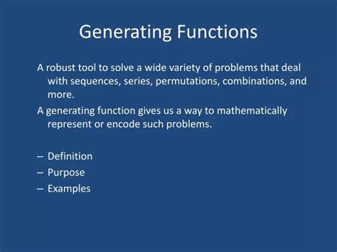 Ppt Generating Functions Powerpoint Presentation Free Download Id