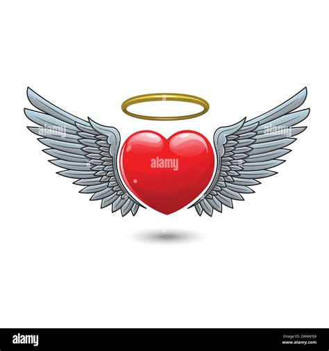 Vector Cartoon Heart With Angel Wings And A Halo Stock Vector Image