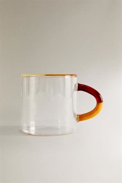 Borosilicate Glass Mug With Coloured Handle Light Orange Zara Ireland