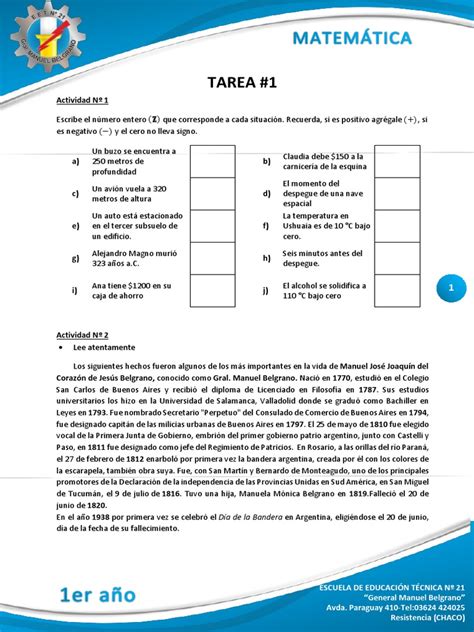 Matematica Tareas Unidad 1 1er Año Pdf