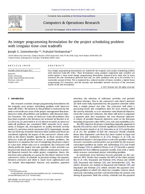 Pdf An Integer Programming Formulation For The Project Scheduling