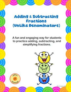 Adding Subtracting Fractions With Unlike Denominators And Easel Assessment